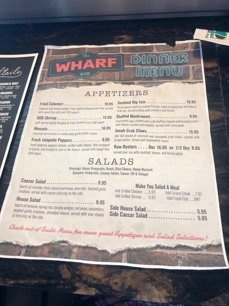 Menu at The Wharf 850 restaurant, Niceville