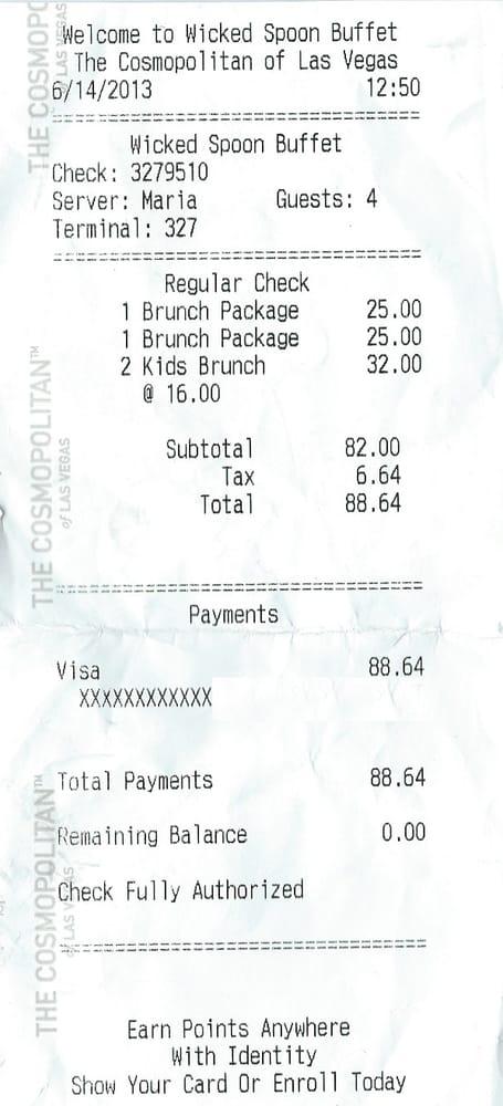 Menu at Wicked Spoon restaurant, Las Vegas