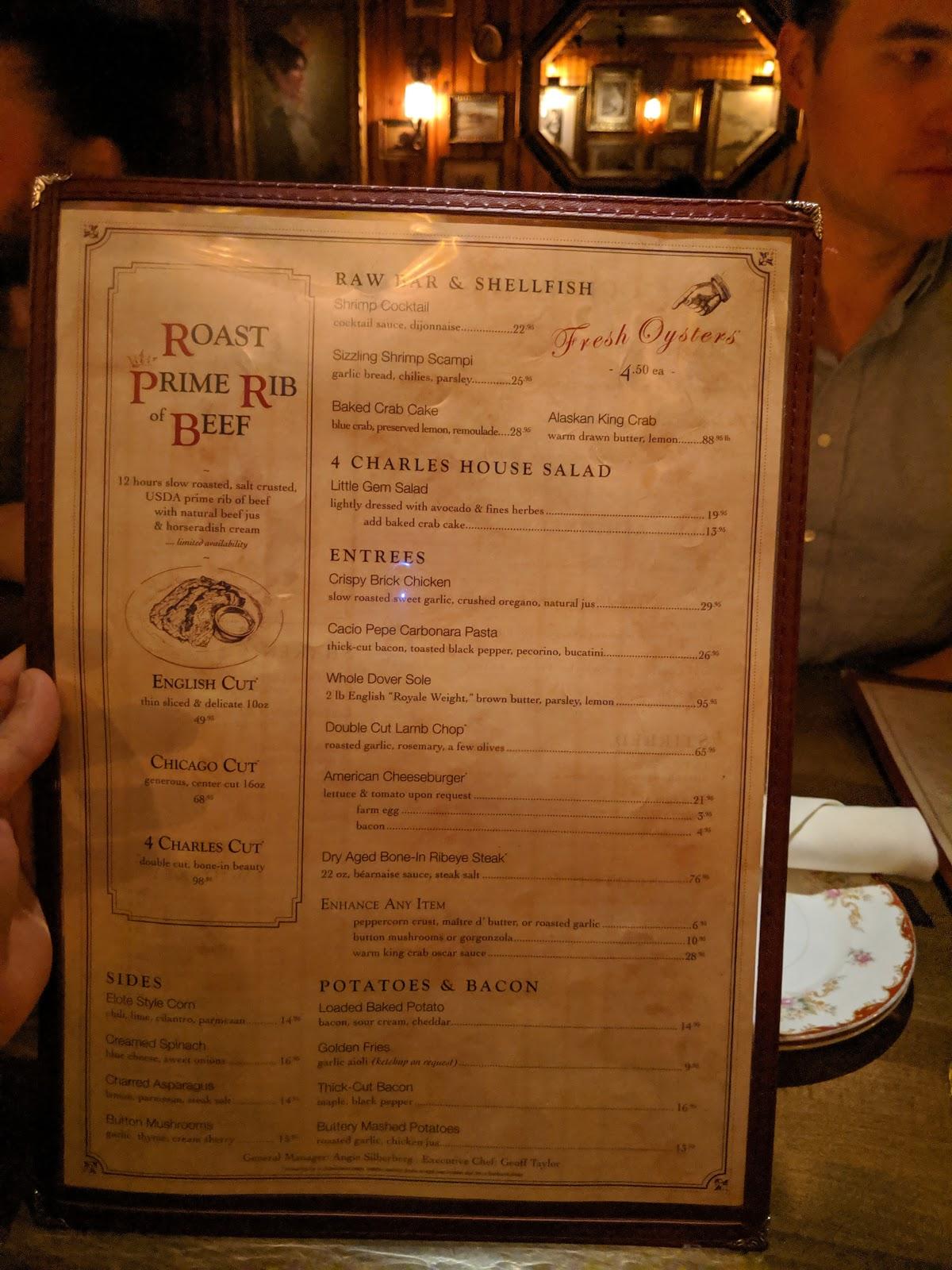 Menu at 4 Charles Prime Rib pub & bar, New York City