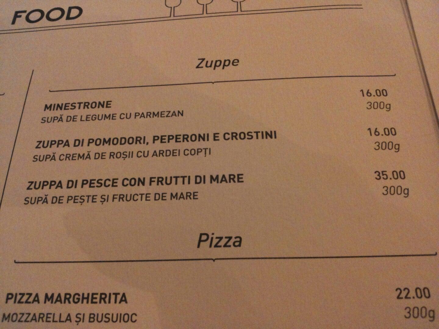 Menu at Bocca Lupo, Bucharest, Strada Doctor Joseph Lister 1