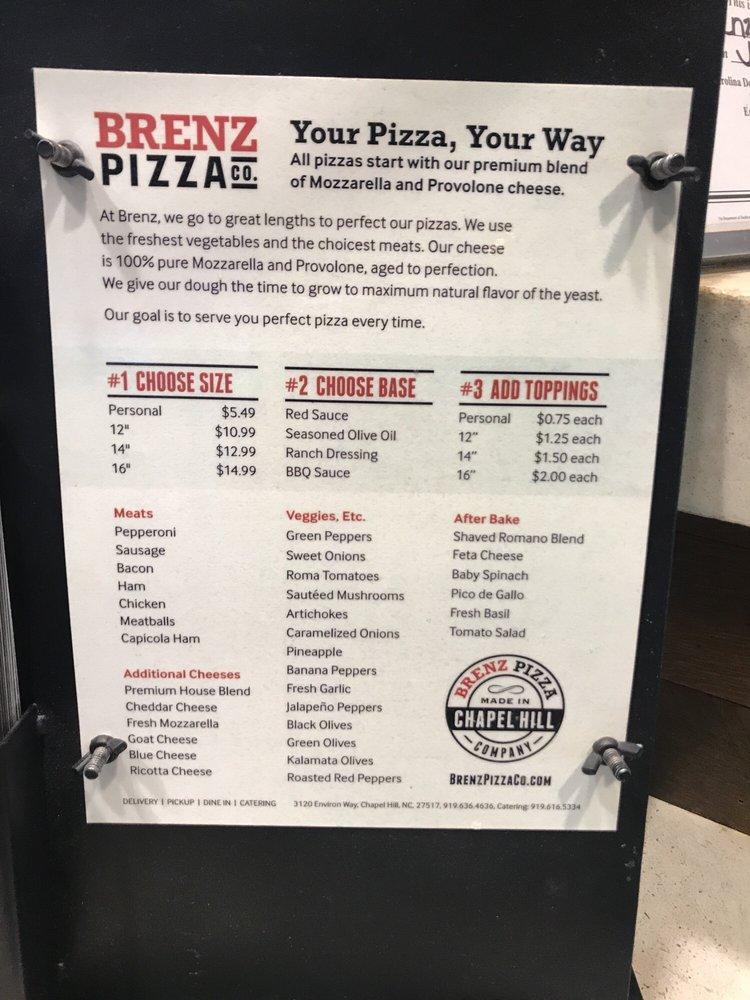 Menu at Brenz Pizza Co. Chapel Hill pizzeria, Chapel Hill