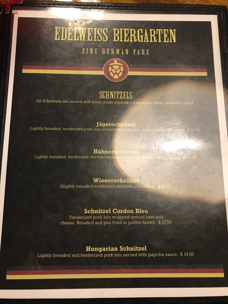 Menu at Edelweiss Biergarten restaurant, Phoenix
