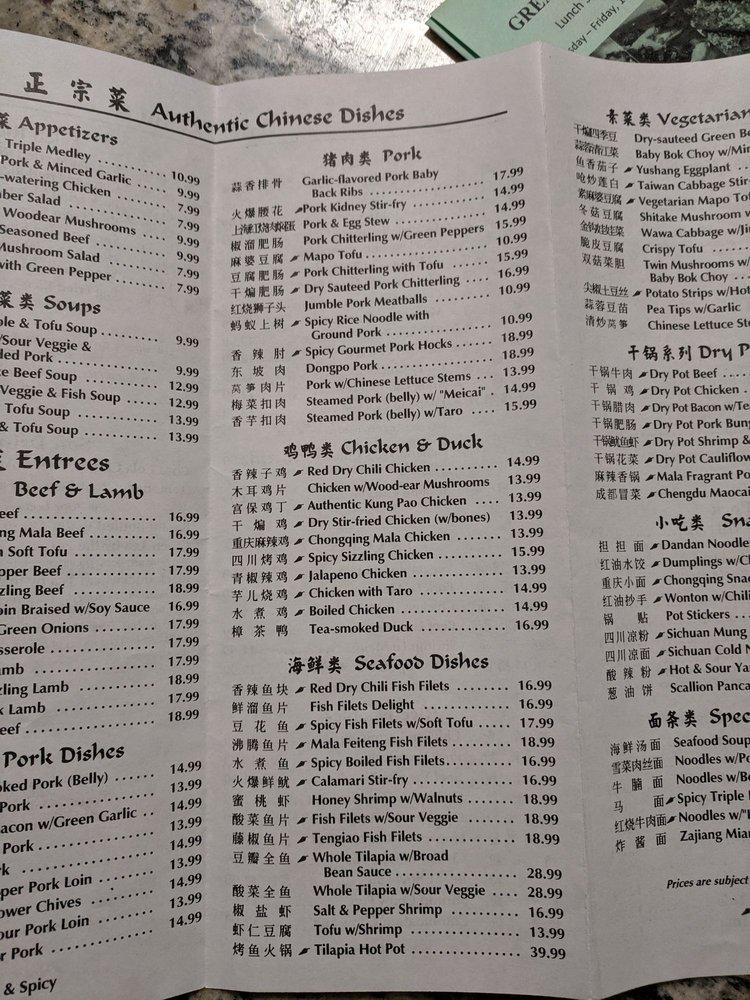 Menu at Great Sichuan 大四川 restaurant, Johns Creek