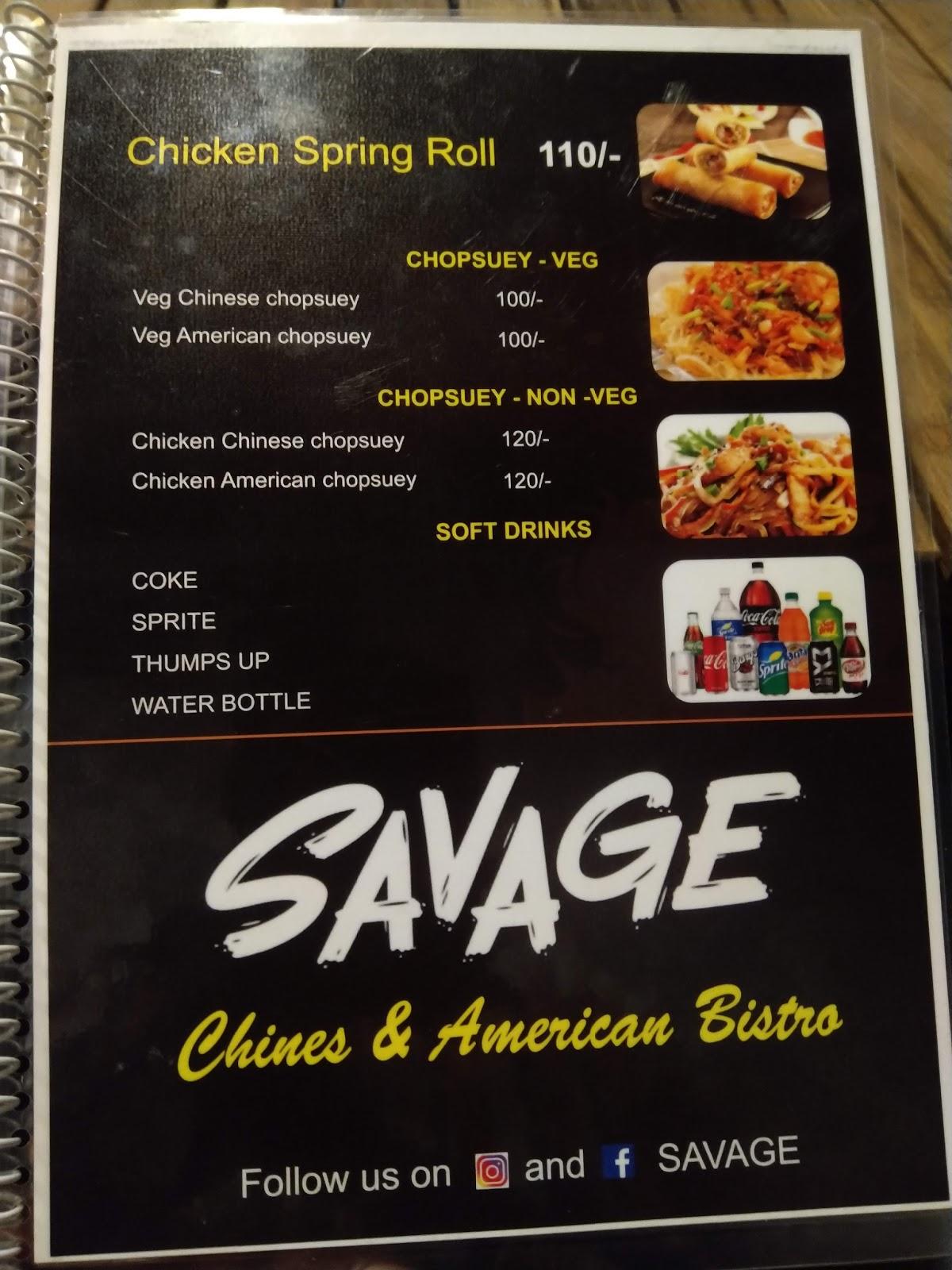 Menu at Savage Chinese and American Bistro, India
