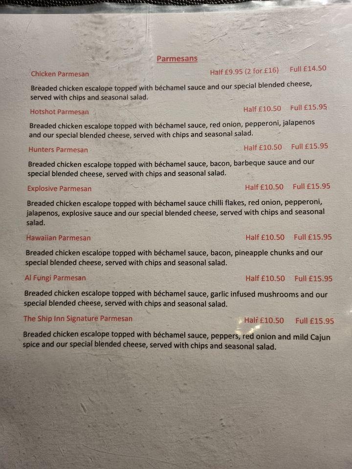 Menu at The Ship Inn pub & bar, Saltburn-by-the-Sea, Saltburn Rd