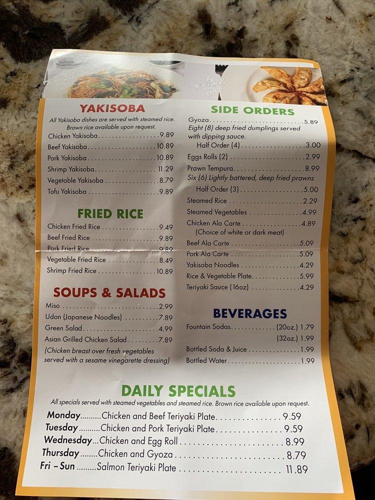 Menu at Teriyaki Grill restaurant, Pasco