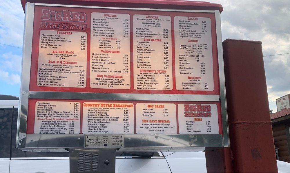 Menu at Big Red Restaurant, Park Hill