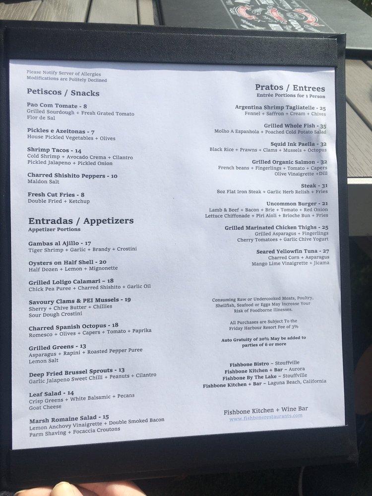 Menu at Fishbone Kitchen + Wine Bar, Innisfil, 261 Sunseeker Ave