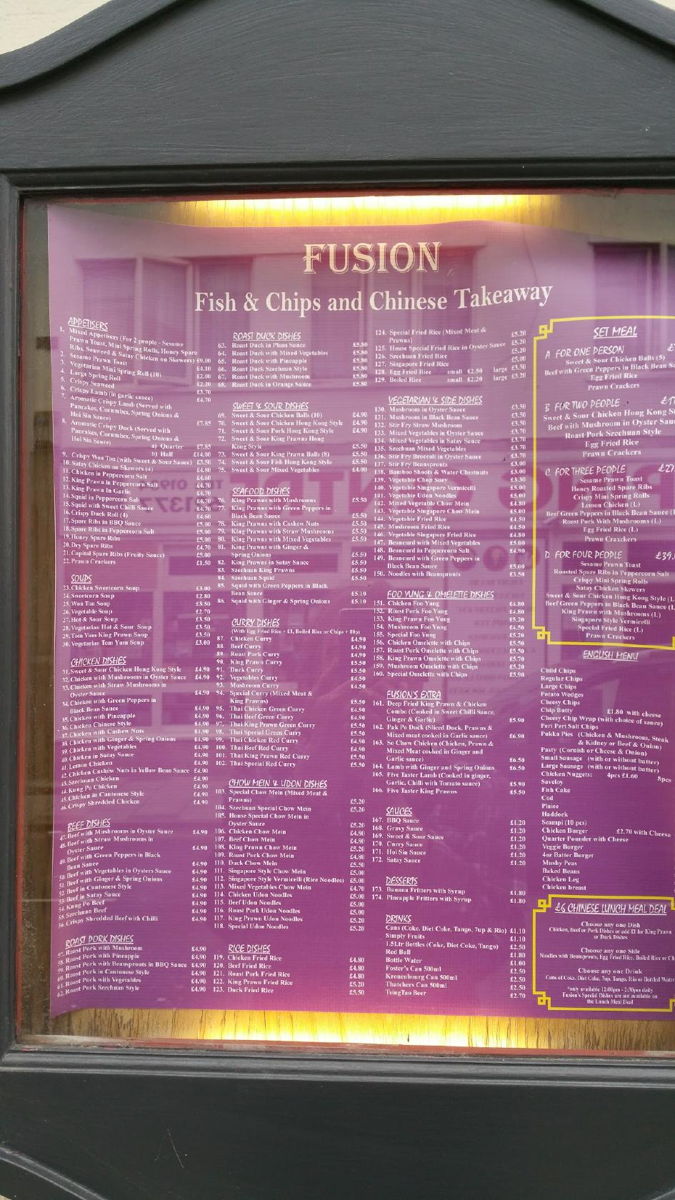 Menu at Fusion Restaurant, Weston-super-Mare