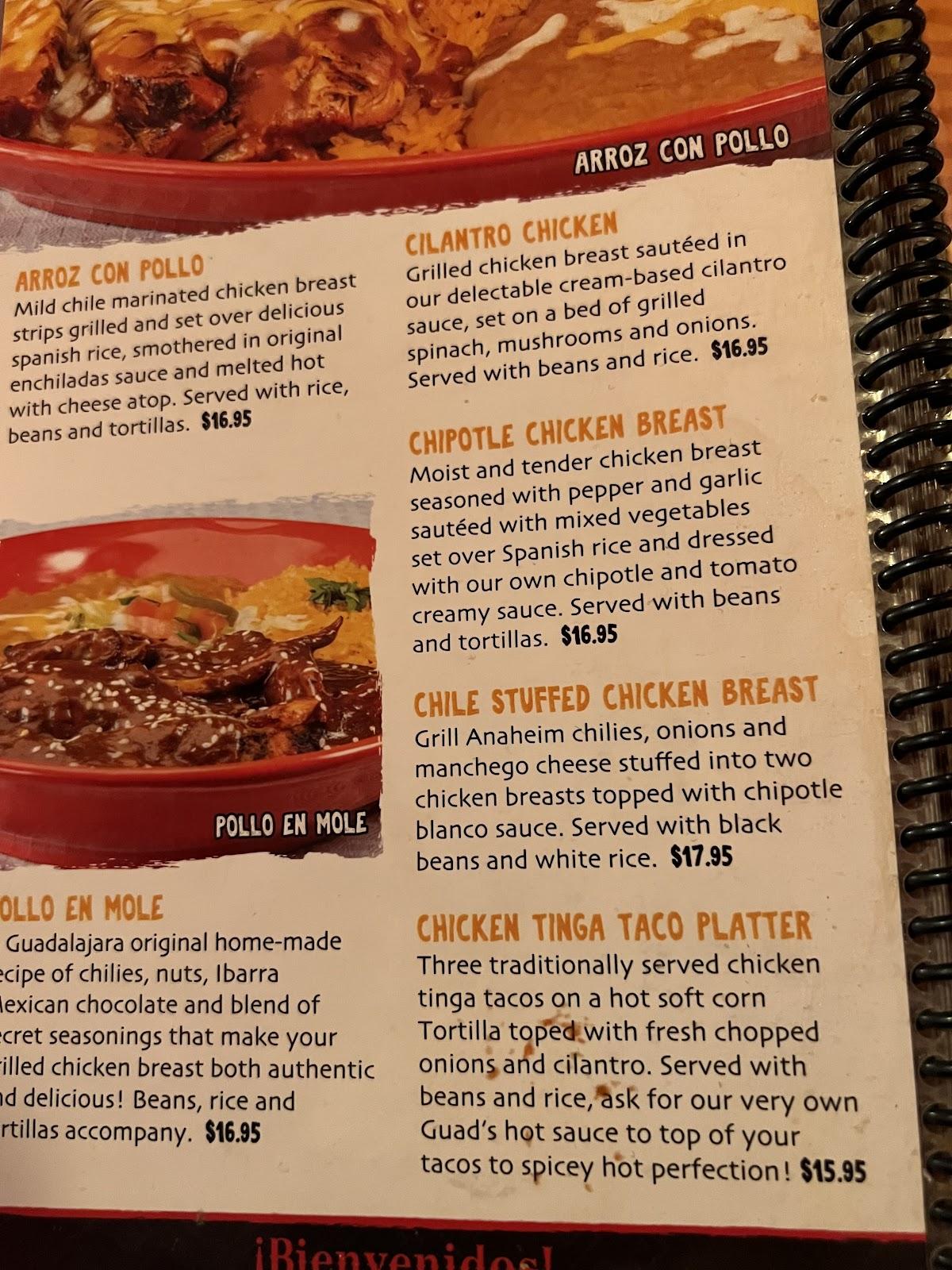 Menu at Guadalajara Original Grill pub & bar, Tucson, E Prince Rd
