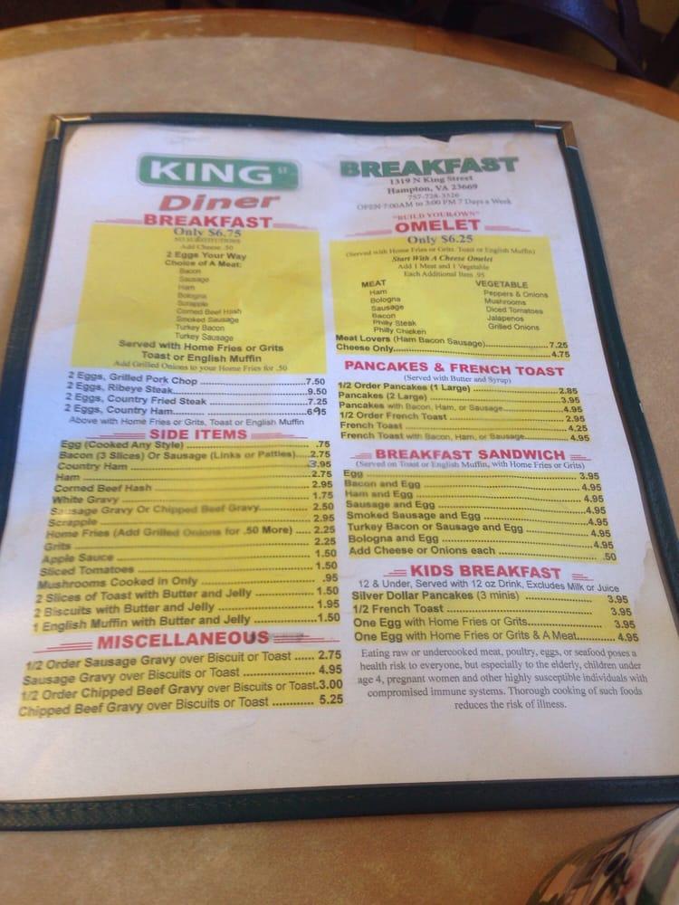 Menu at King Street Diner restaurant, Hampton