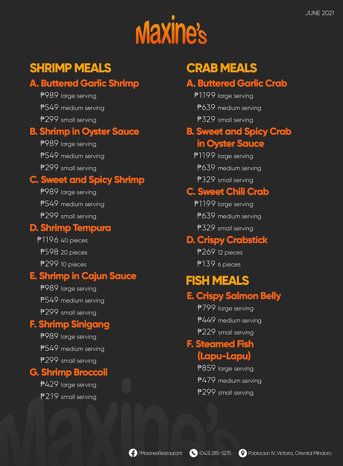 Menu at Maxine's Restaurant, Victoria, Strong Republic Nautical Hwy