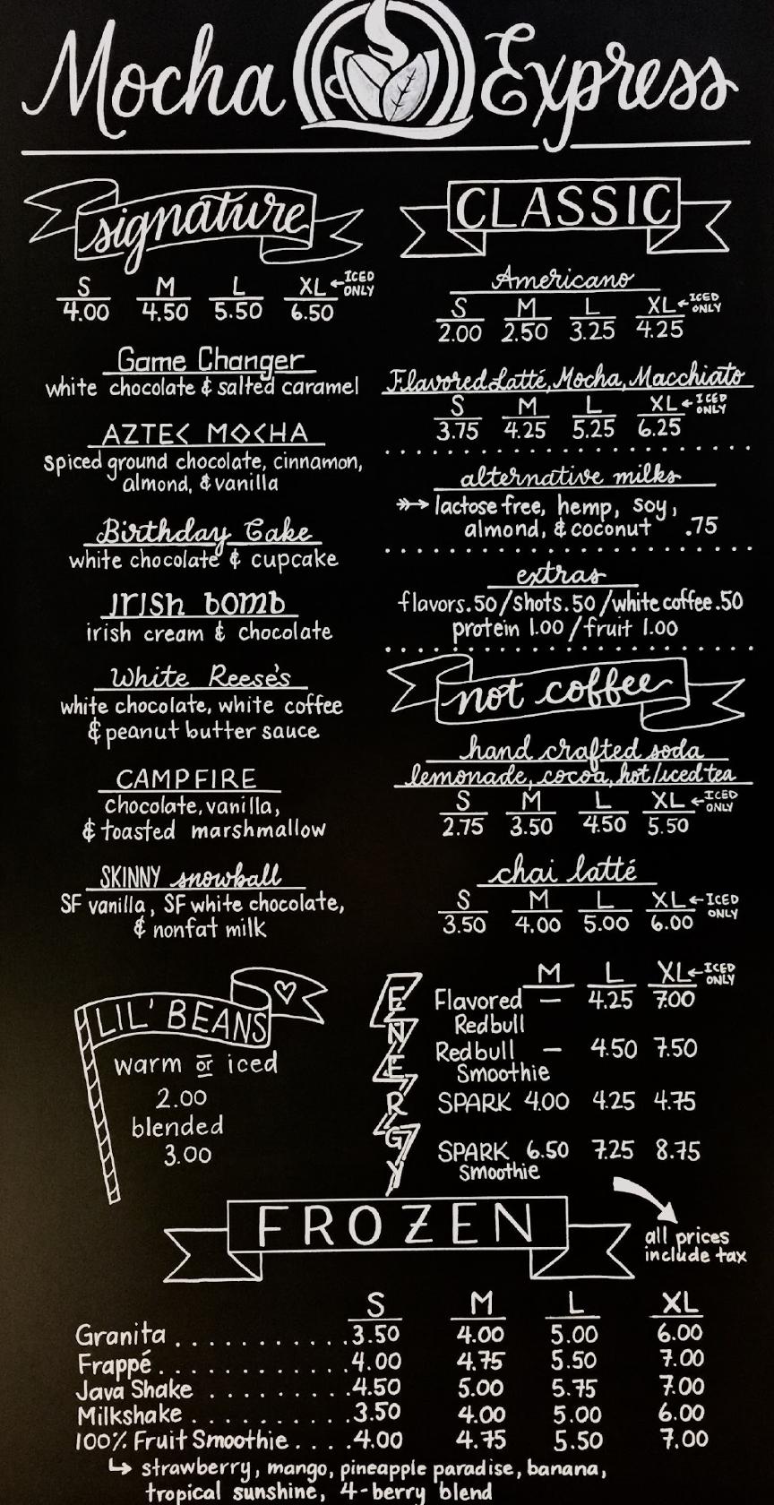 Menu at Mocha Express Tri-Cities 27th Ave., Kennewick, 1400 W 27th Ave