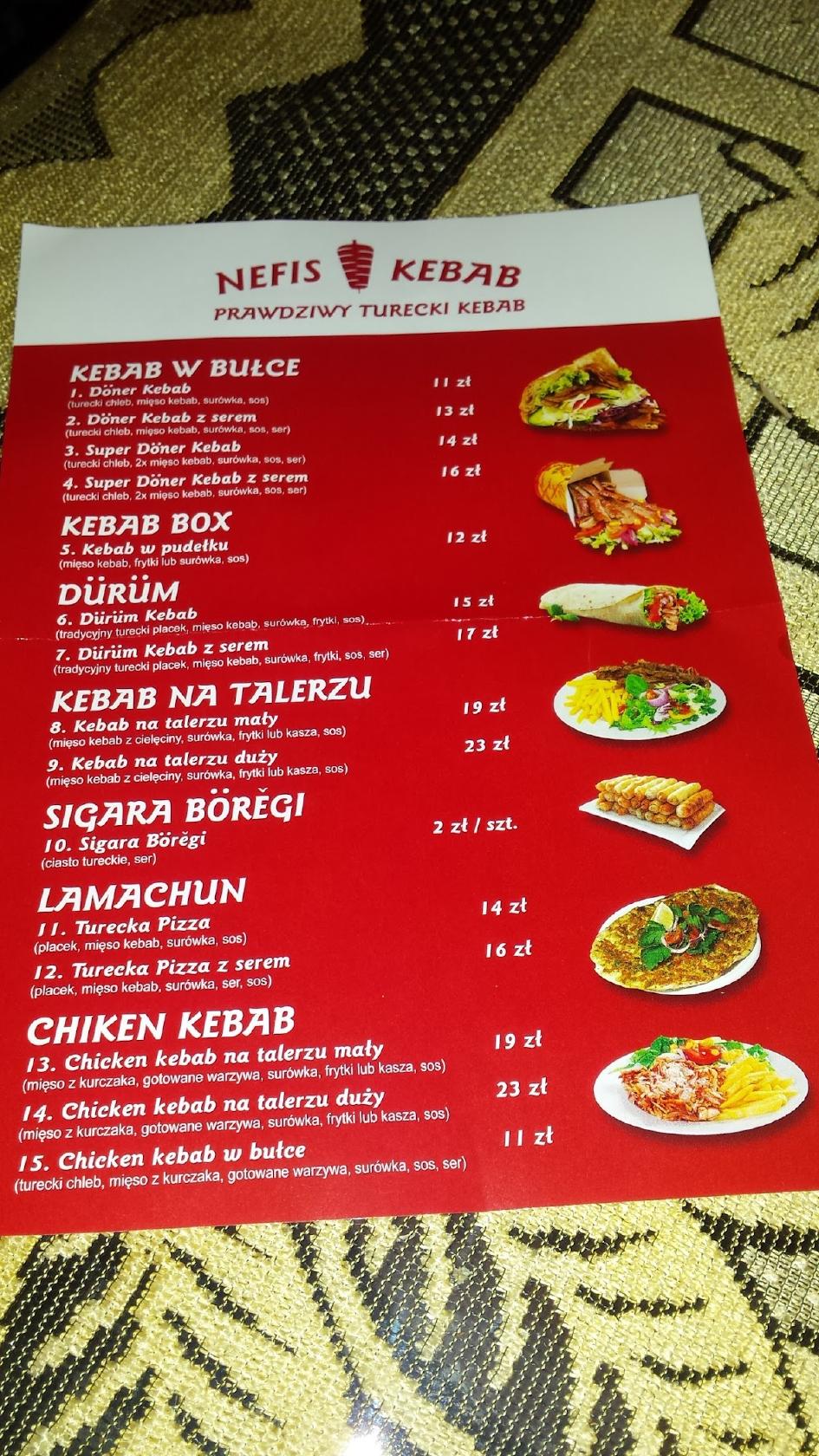 Menu at NEFIS KEBAP restaurant, Leszno
