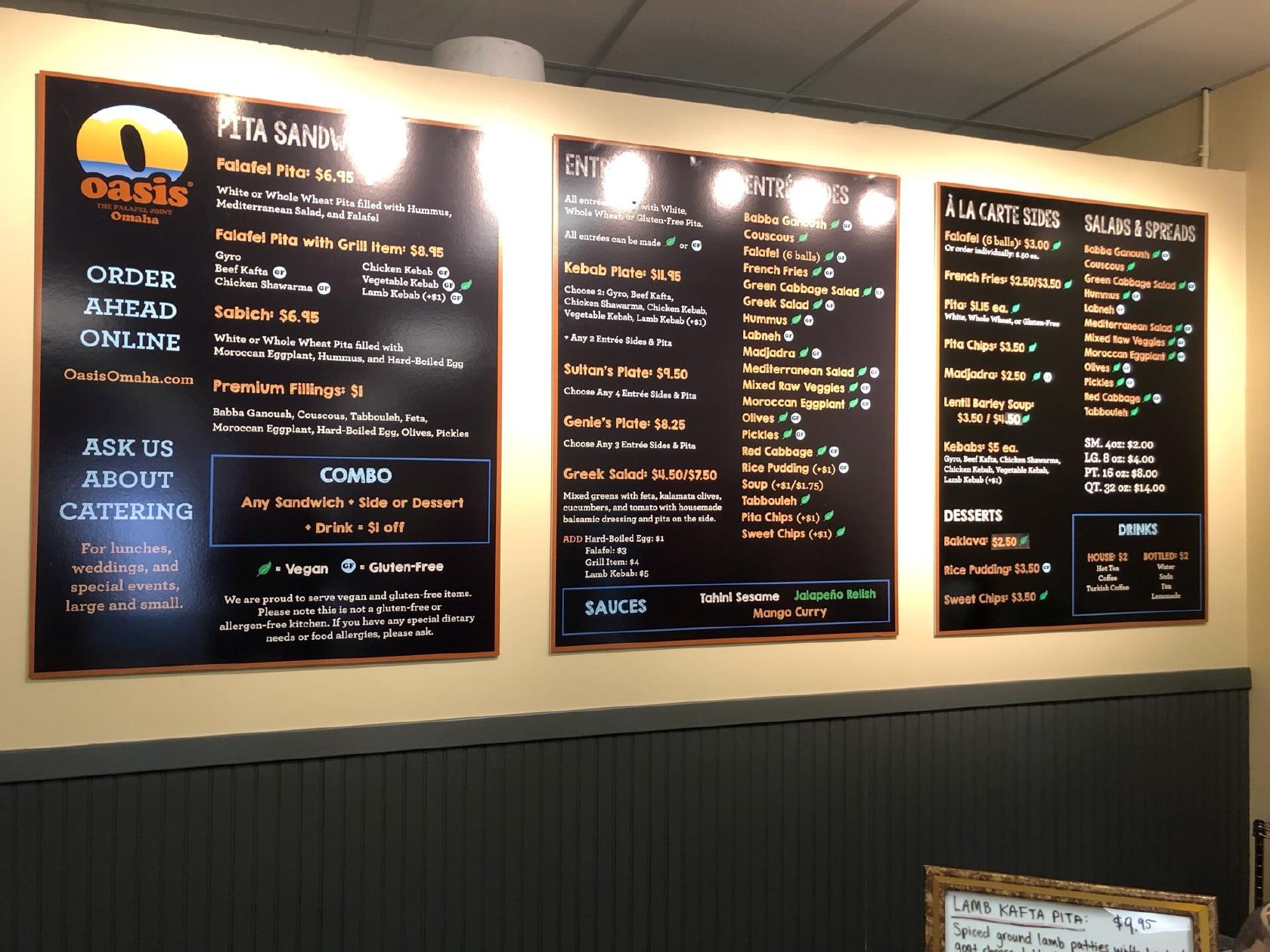 Menu at Oasis Falafel (Omaha) restaurant, Omaha