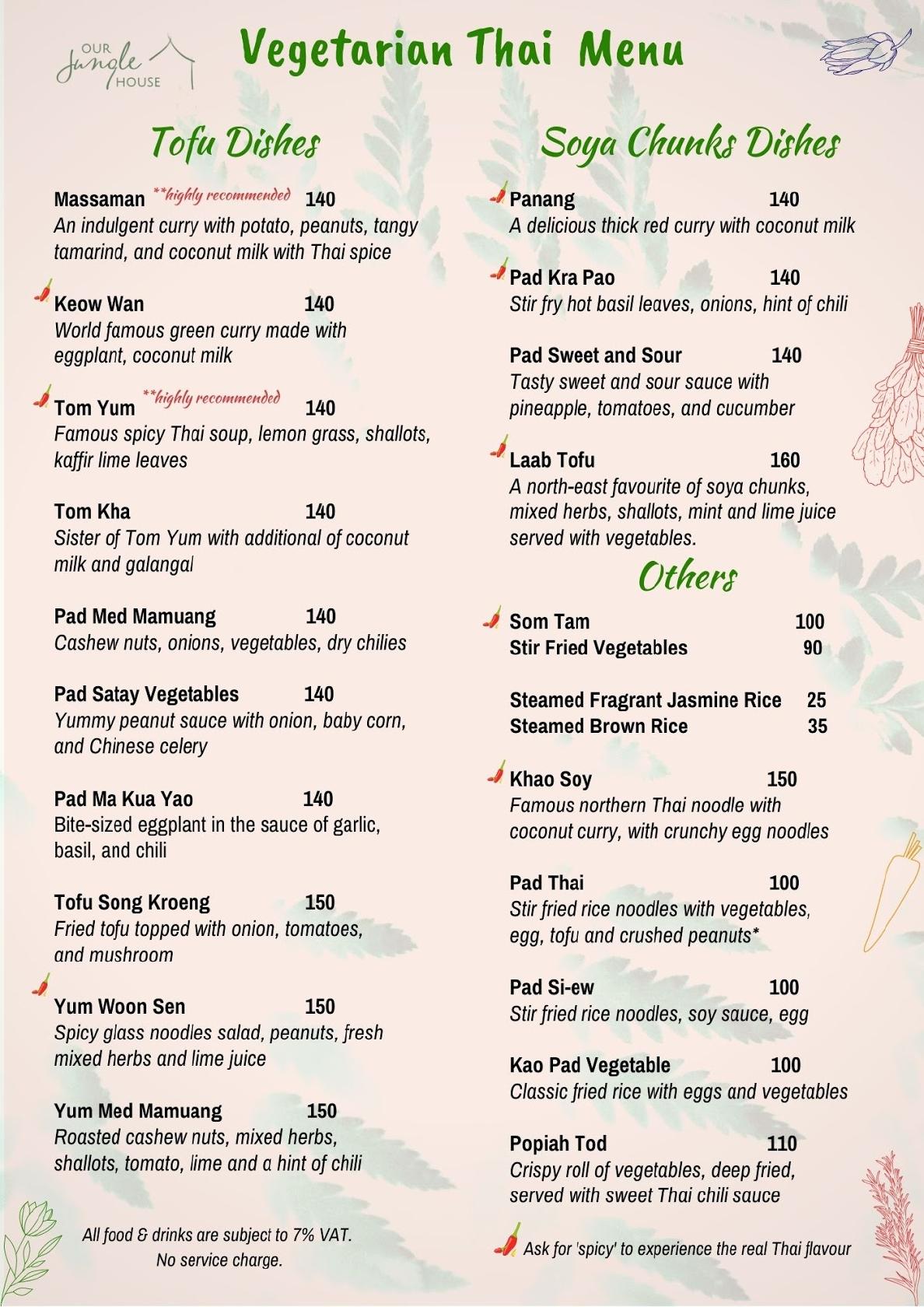 Menu at Our Jungle House restaurant, Khlong Sok