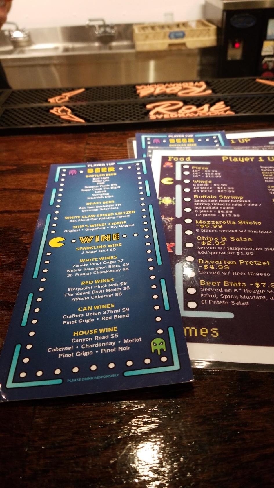 Menu at Player 1UP pub & bar, Rock Hill