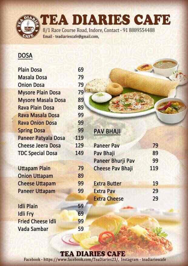 Menu at Tea Diaries Cafe, Indore