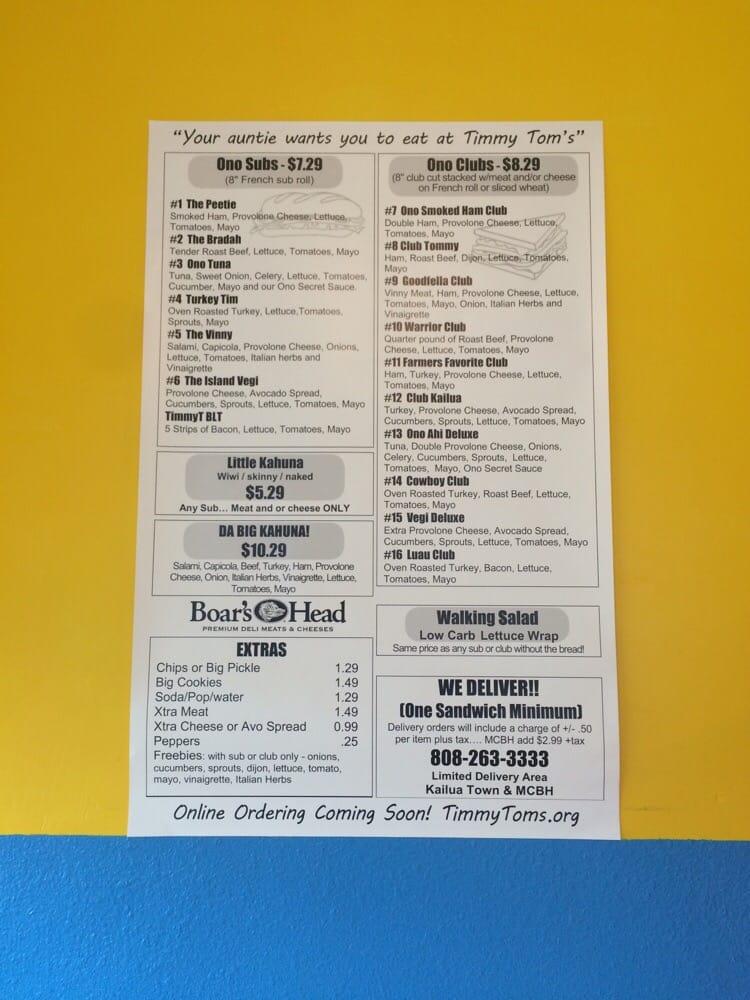 Menu at Timmy T's Gourmet Grinders Sandwich Shop fast food, Kailua