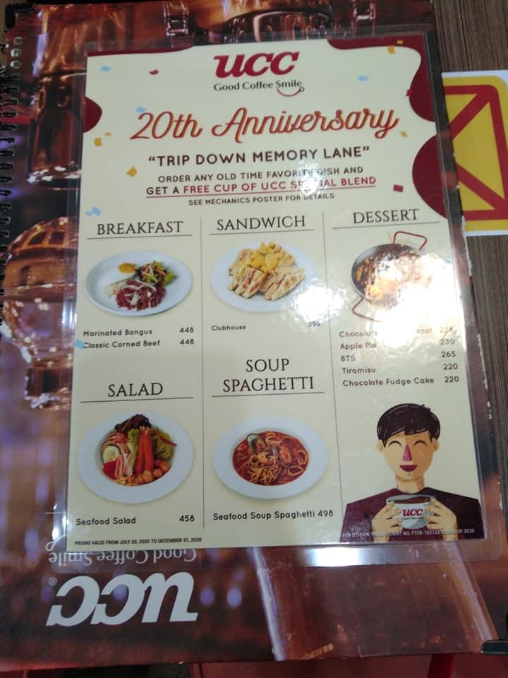 Menu at UCC Café Terrace cafe, Manila, G/F