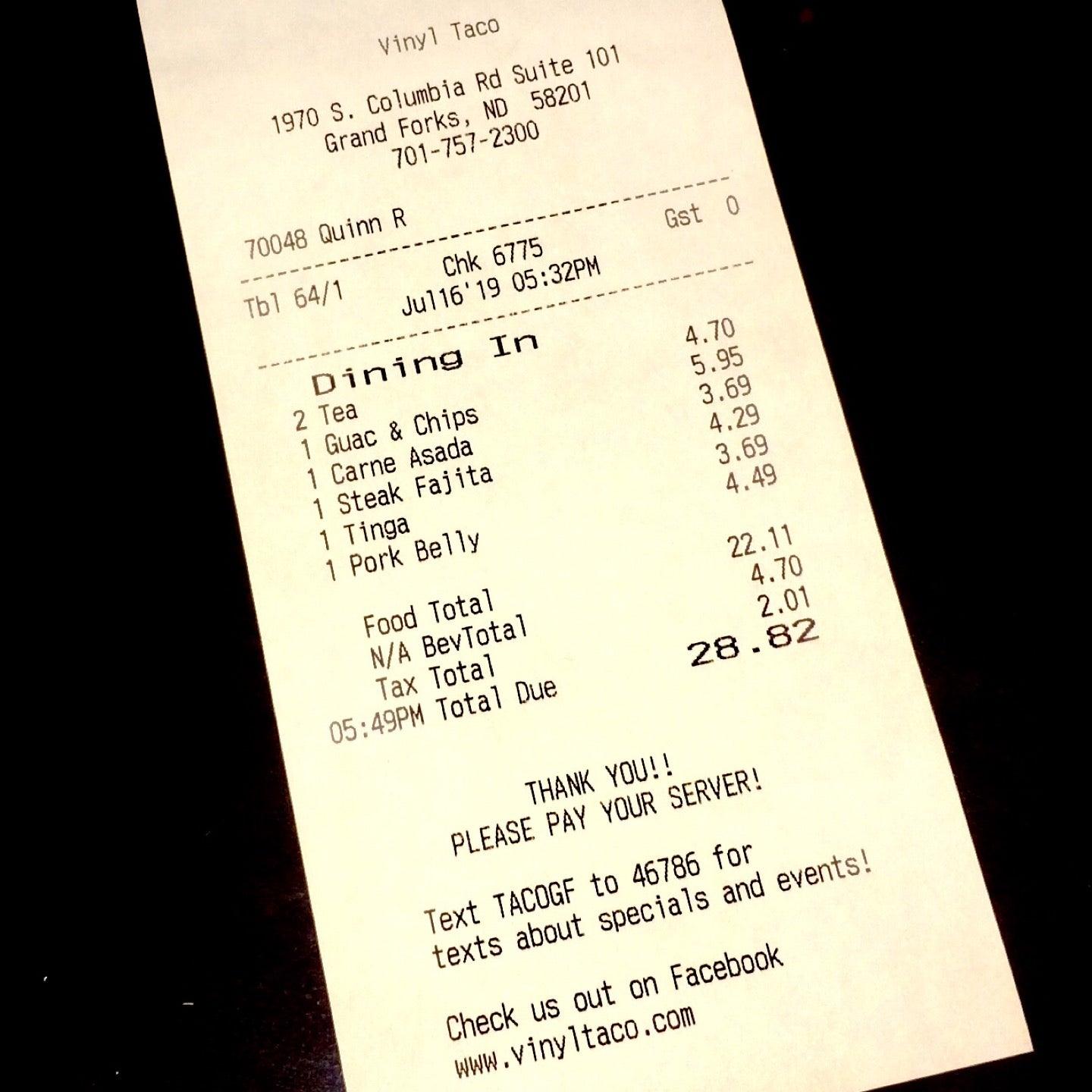 Menu at Vinyl Taco pub & bar, Grand Forks