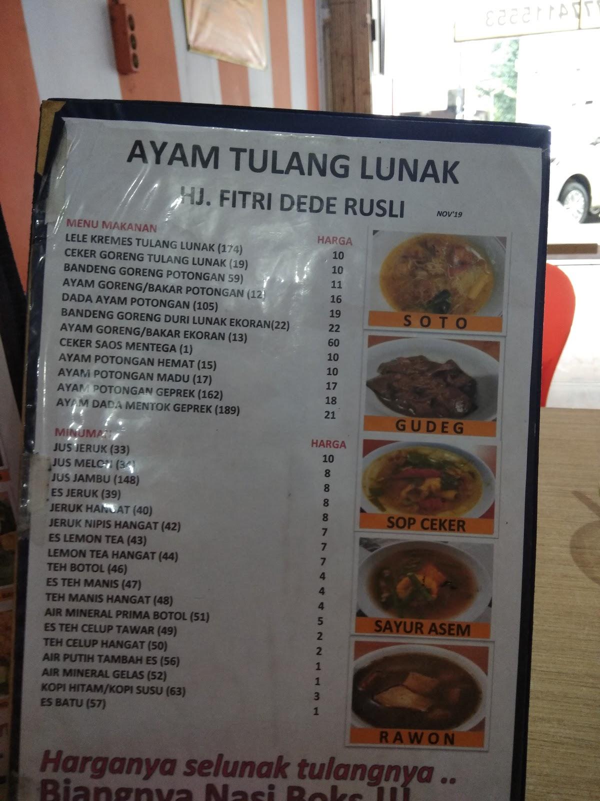Carta del restaurante Ayam Tulang Lunak Khas Ibu Hj. Fitri Dede Rusli ...
