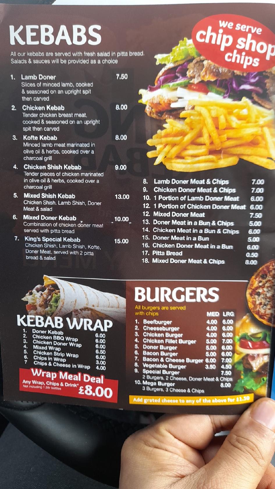 Menu at King Kebab pizzeria, Skegness, 1 Sandbeck Ave