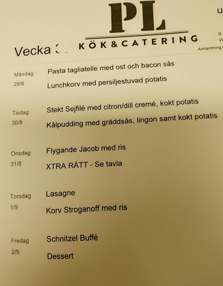 Menu at Två Kockar Lunch & Catering restaurant, Helsingborg