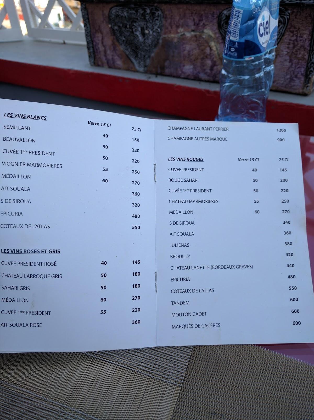 Menu at Saveur de Poisson restaurant, Tangier