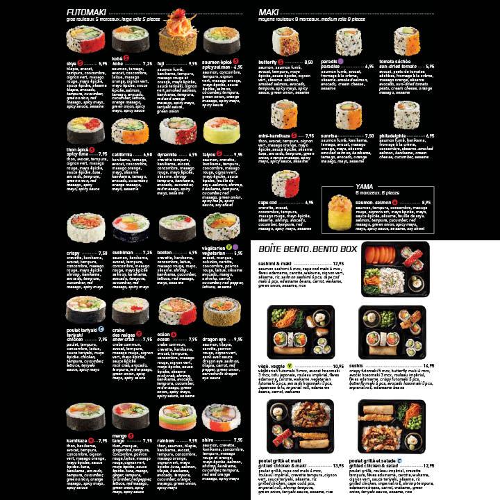 Menu at Sushiman restaurant, Québec City, Bd Laurier