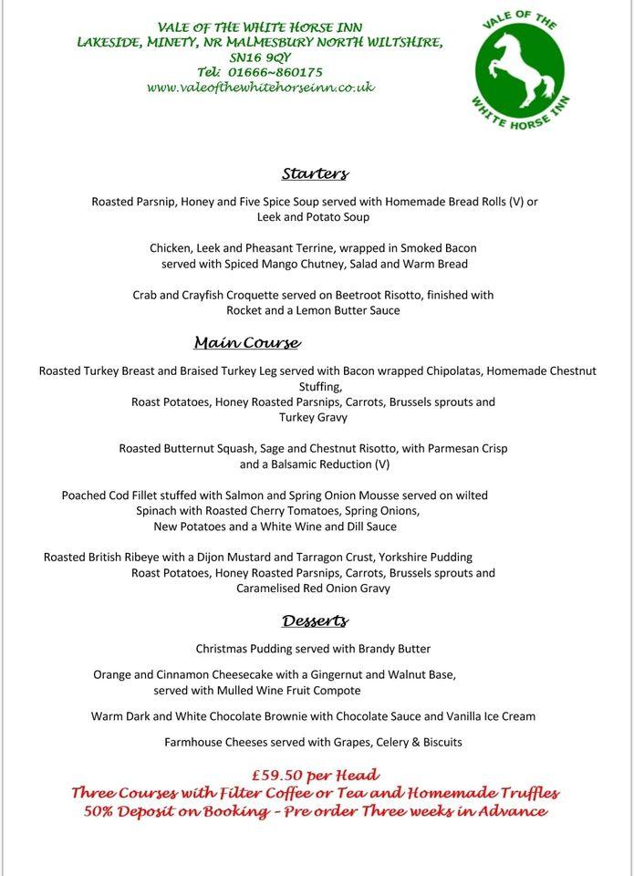 Menu at Vale of the White Horse Inn pub & bar, Minety