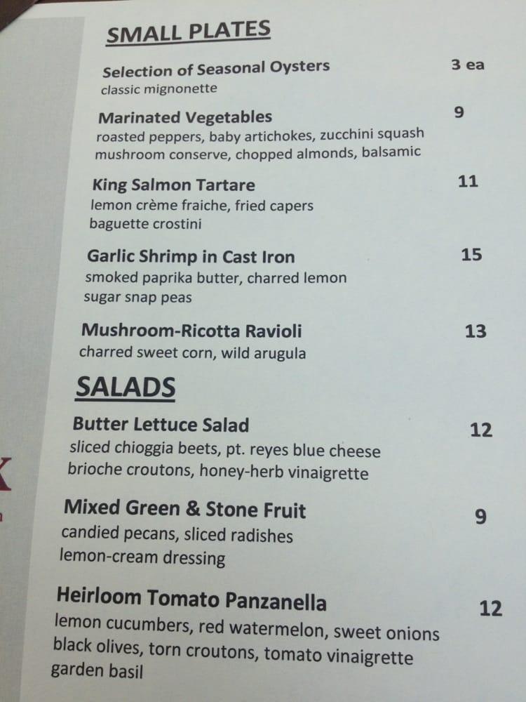 Menu at Brix pub & bar, Yountville