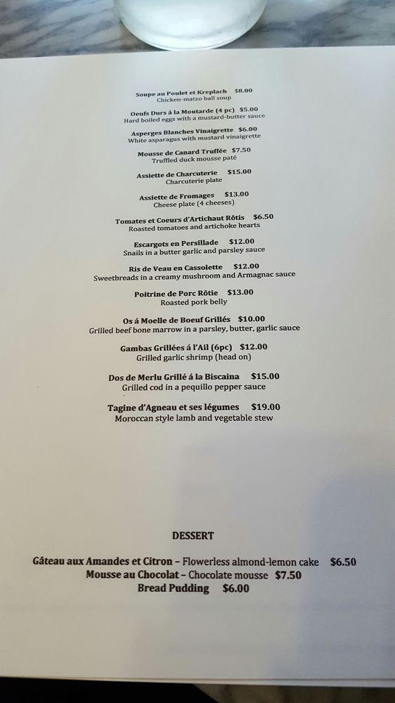 Menu at Café Lutécia cafe, Philadelphia