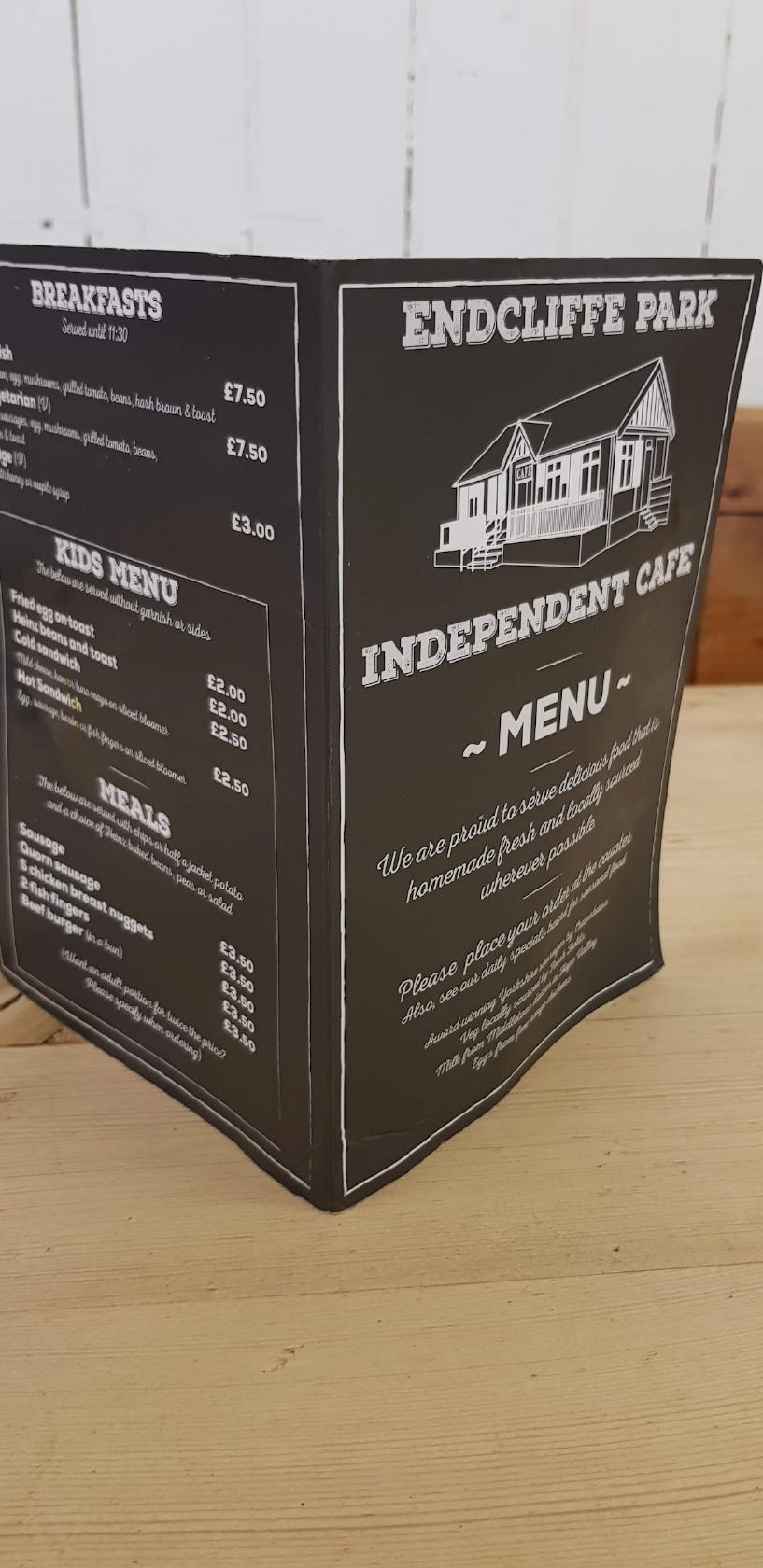 Menu at Endcliffe Park Cafe, Sheffield, The Old Pavilion