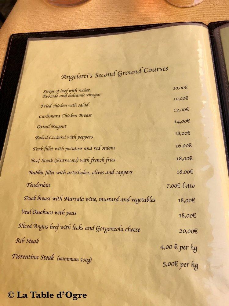 Menu da Gli Angeletti ristorante, Roma, Via dell'Angeletto
