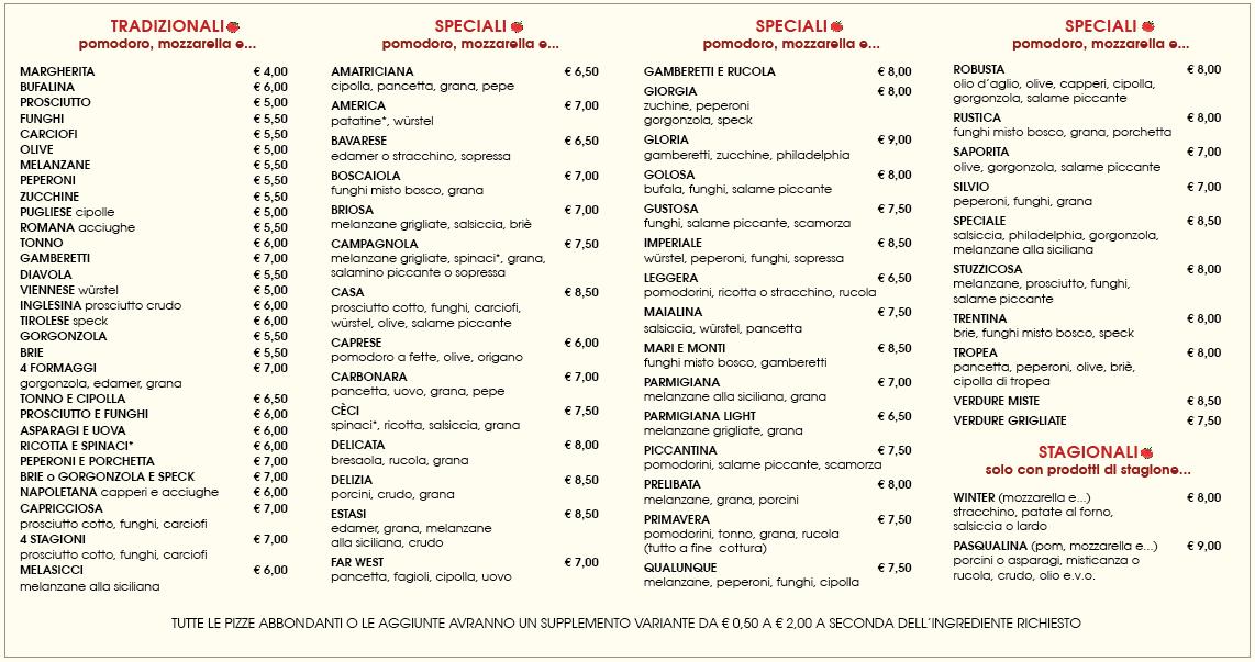 Menu da Il Pomodorino pizzeria, Rubano