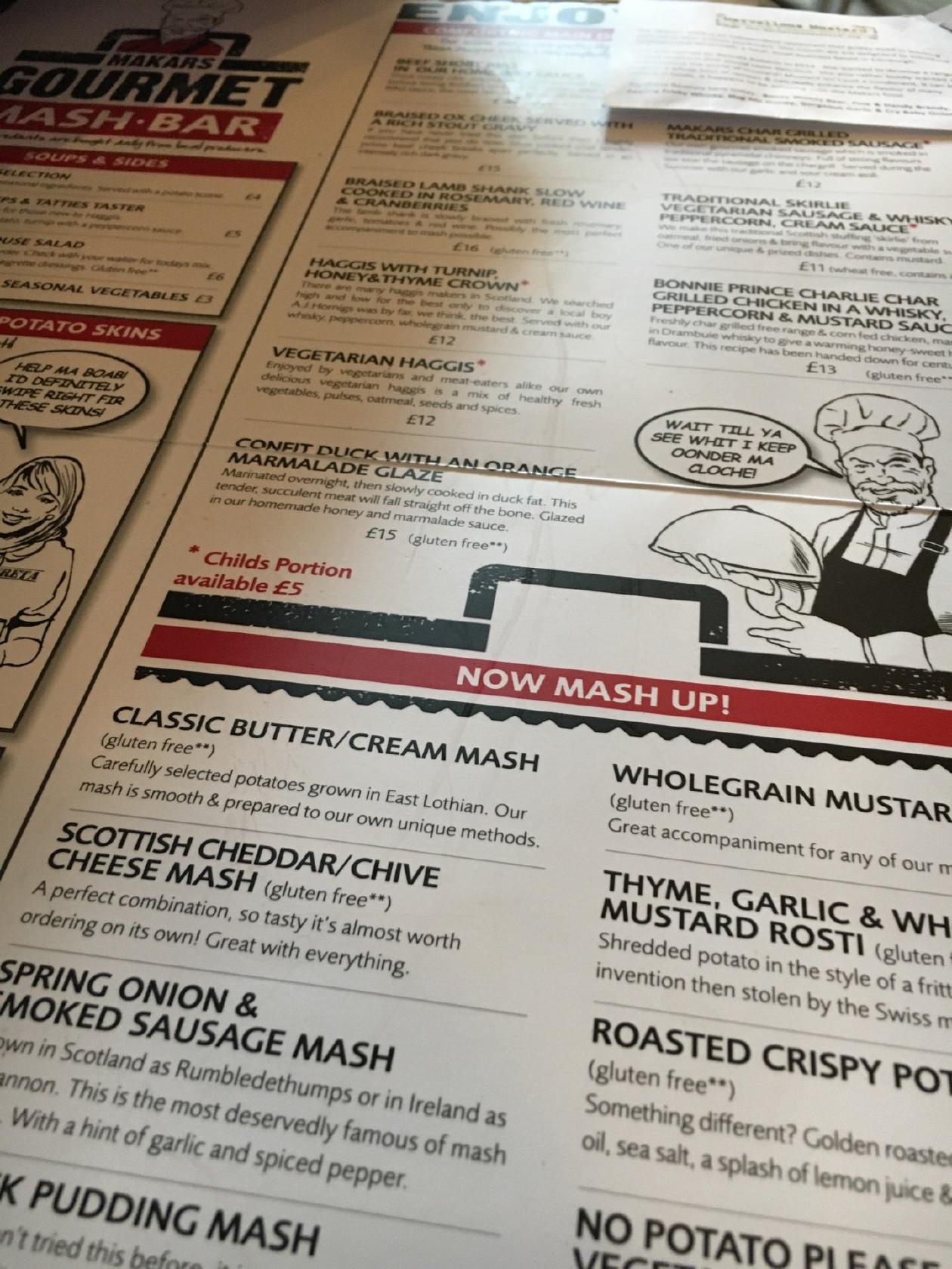 Menu at Makars Mash Bar, Edinburgh, 9-12 Bank St