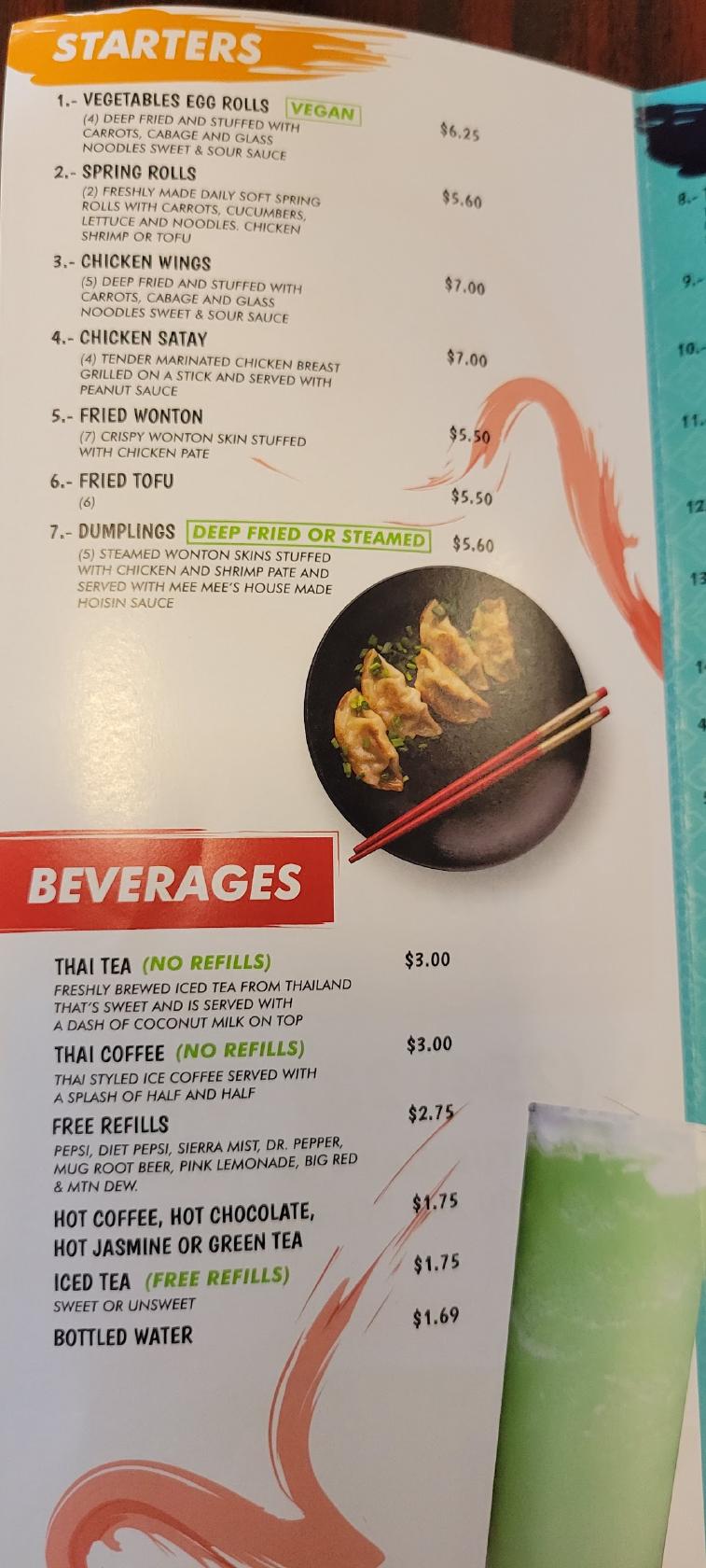 Menu at Mee Mee's Authentic Thai Cuisine restaurant, Temple