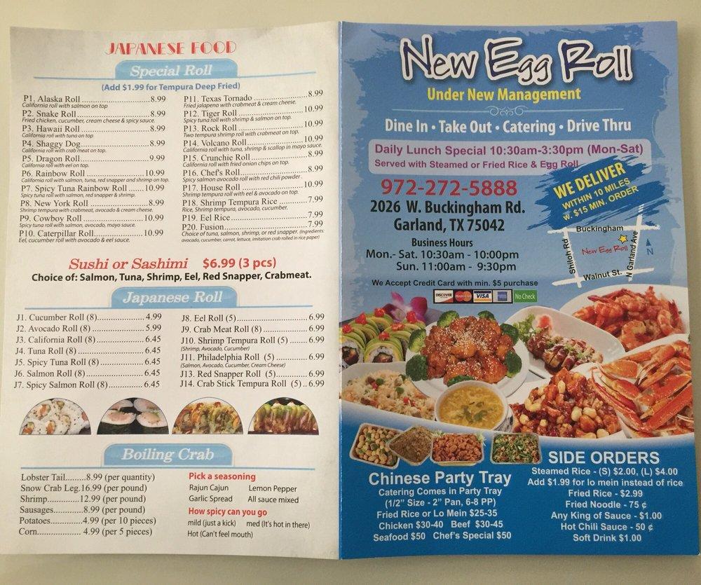 Menu at New Egg Roll restaurant, Garland