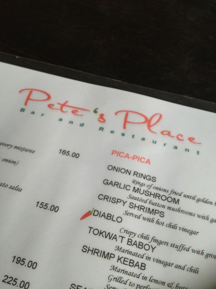 Menu at Pete's Place restaurant, Pasay, GXPH+QPR