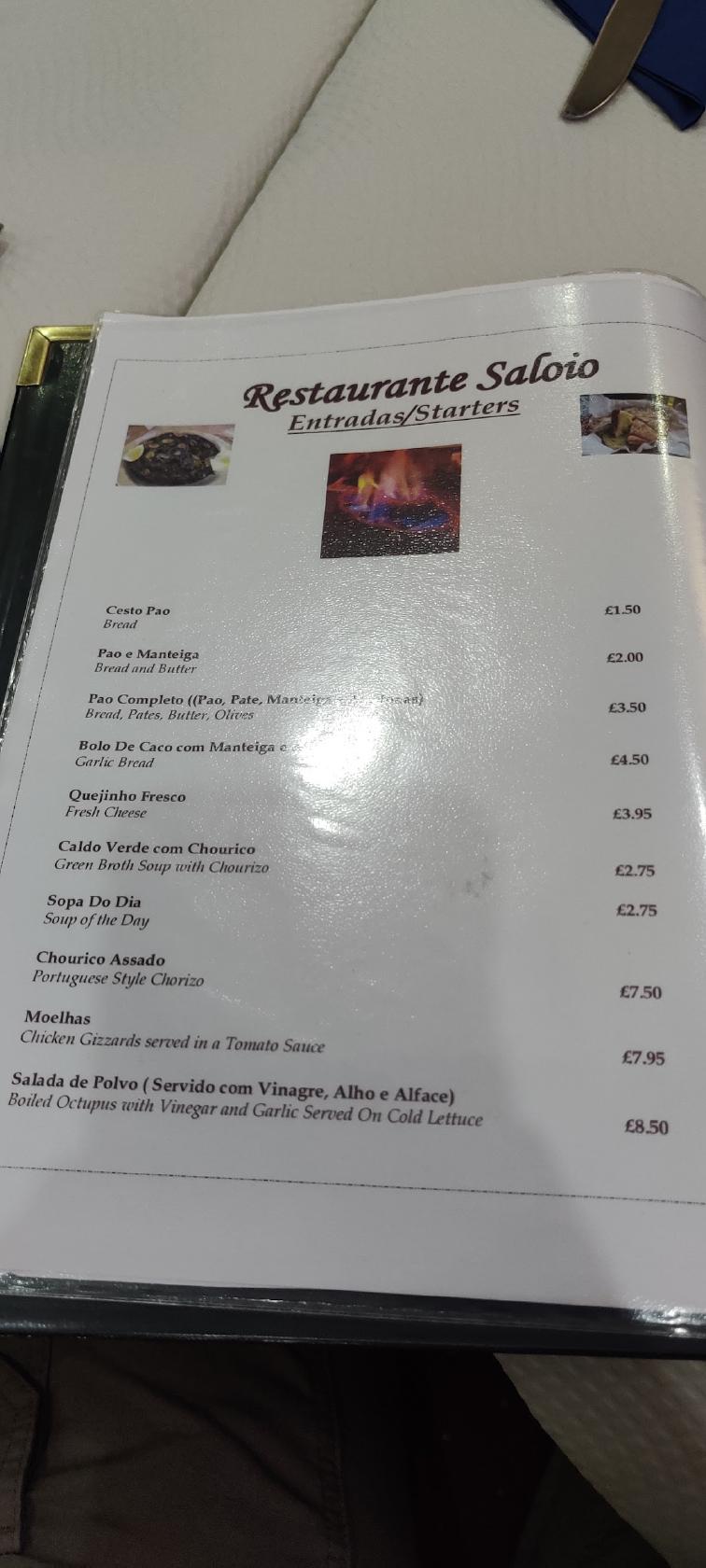 Menu at Restaurante Saloio, Hounslow