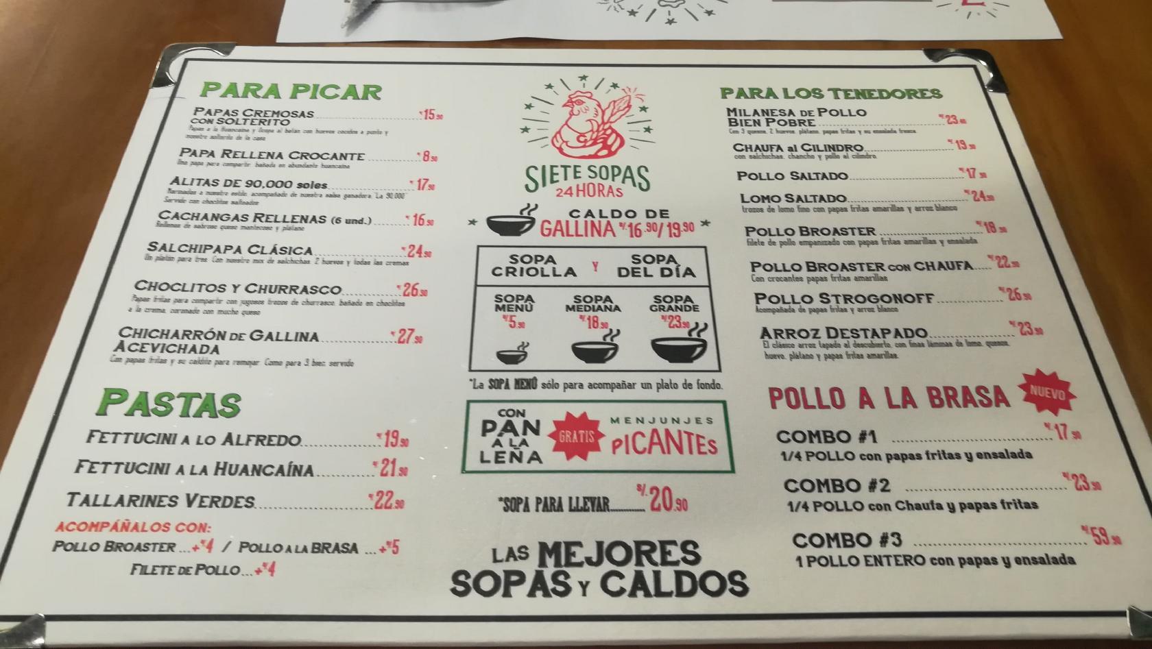 Carta del restaurante Siete Sopas Surquillo, Surquillo, Av. Angamos ...