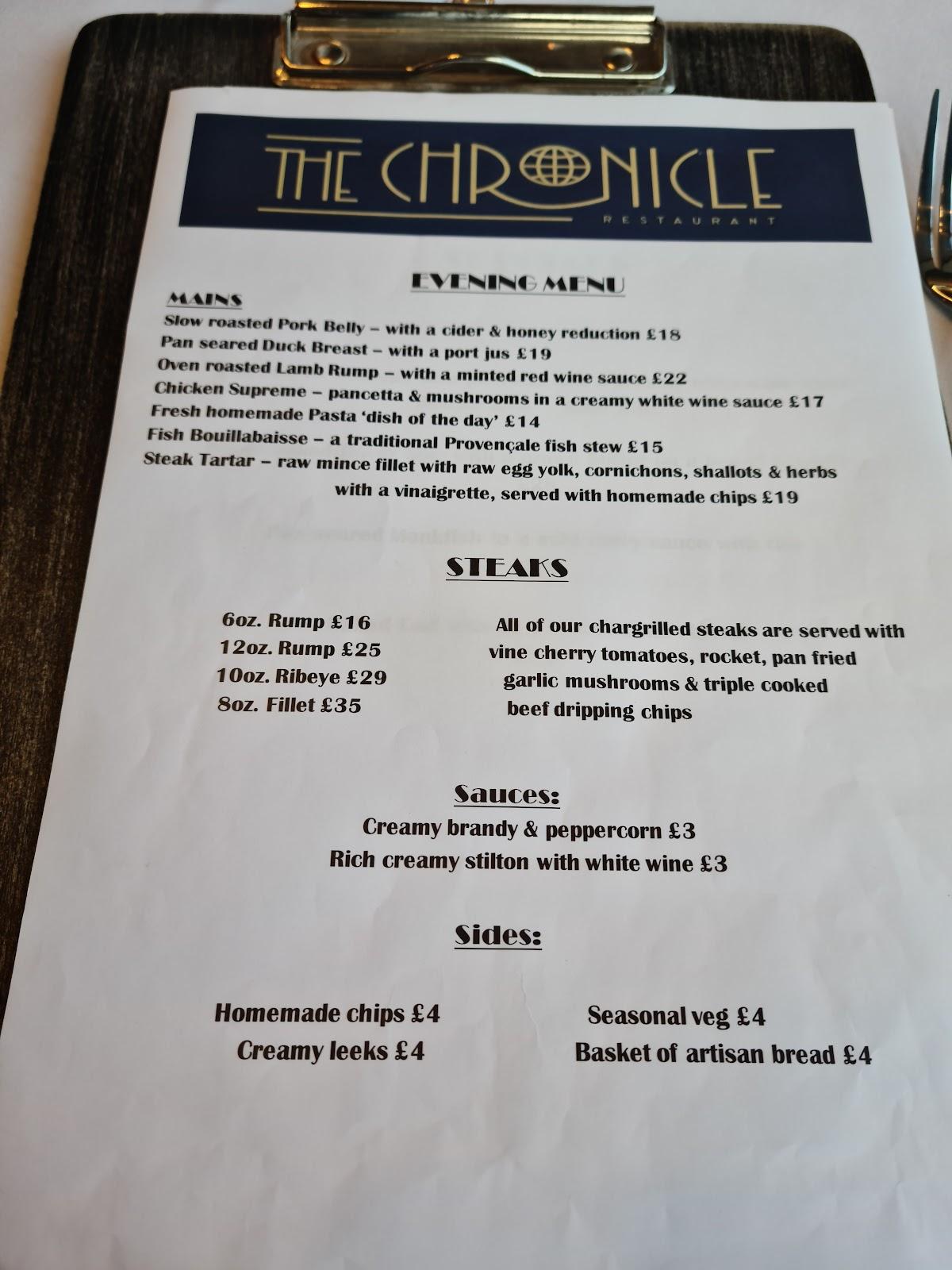 Menu at The Chronicle Restaurant, Exmouth