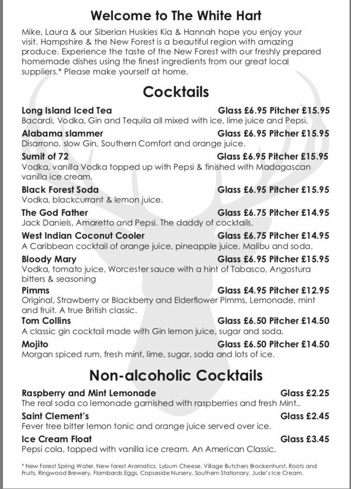 Menu at The White Hart pub & bar, Lymington