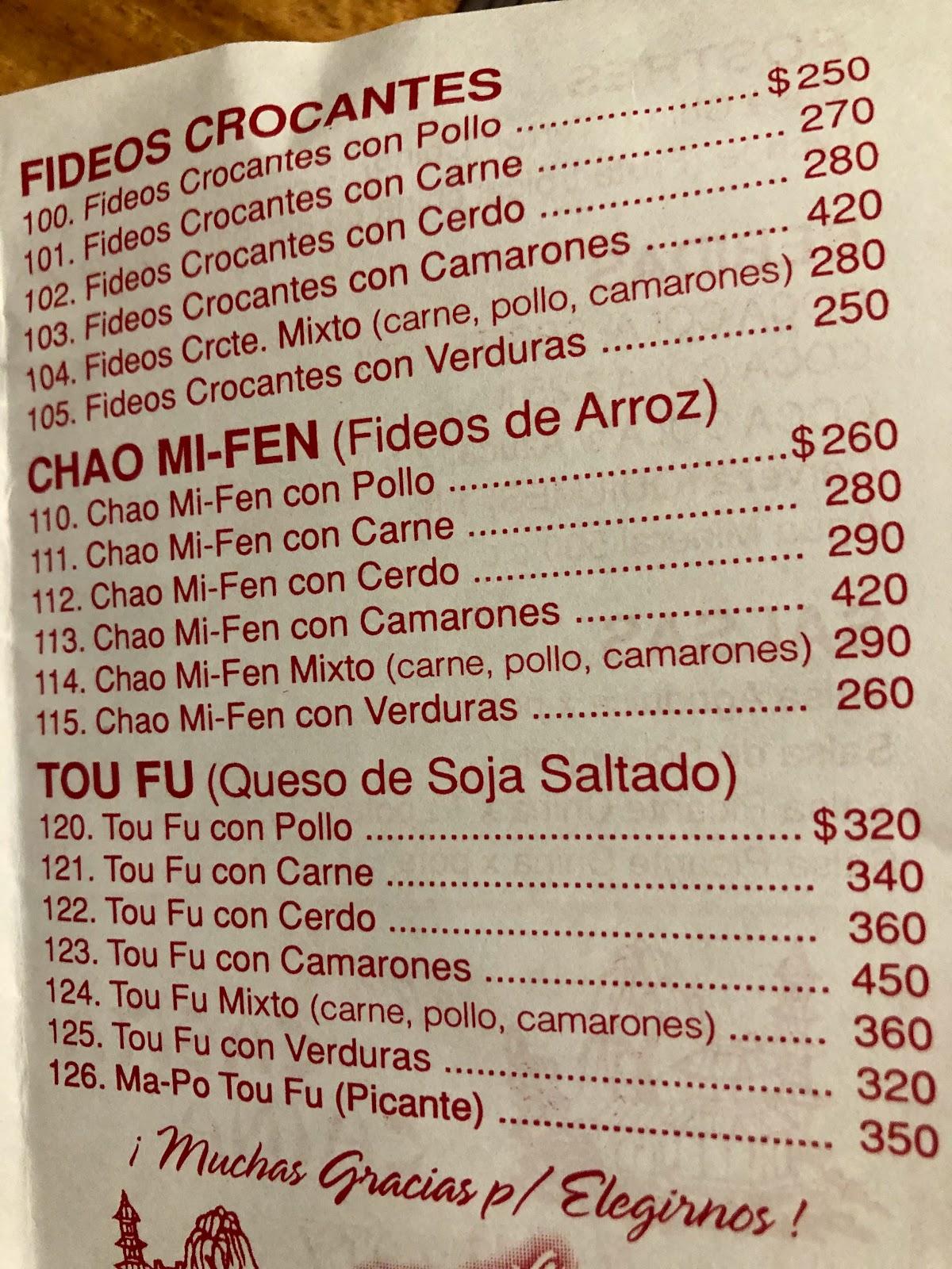 Menu at Casita China restaurant, Villa Martelli