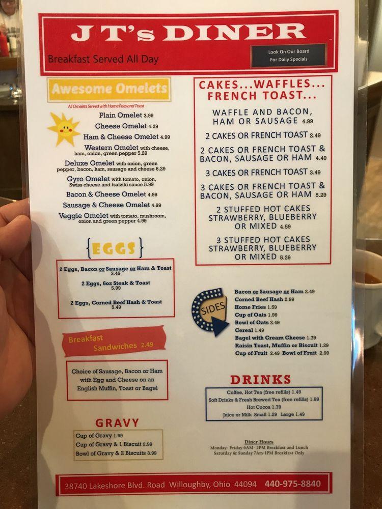 Menu at J T's Diner restaurant, Willoughby, Lakeshore Blvd