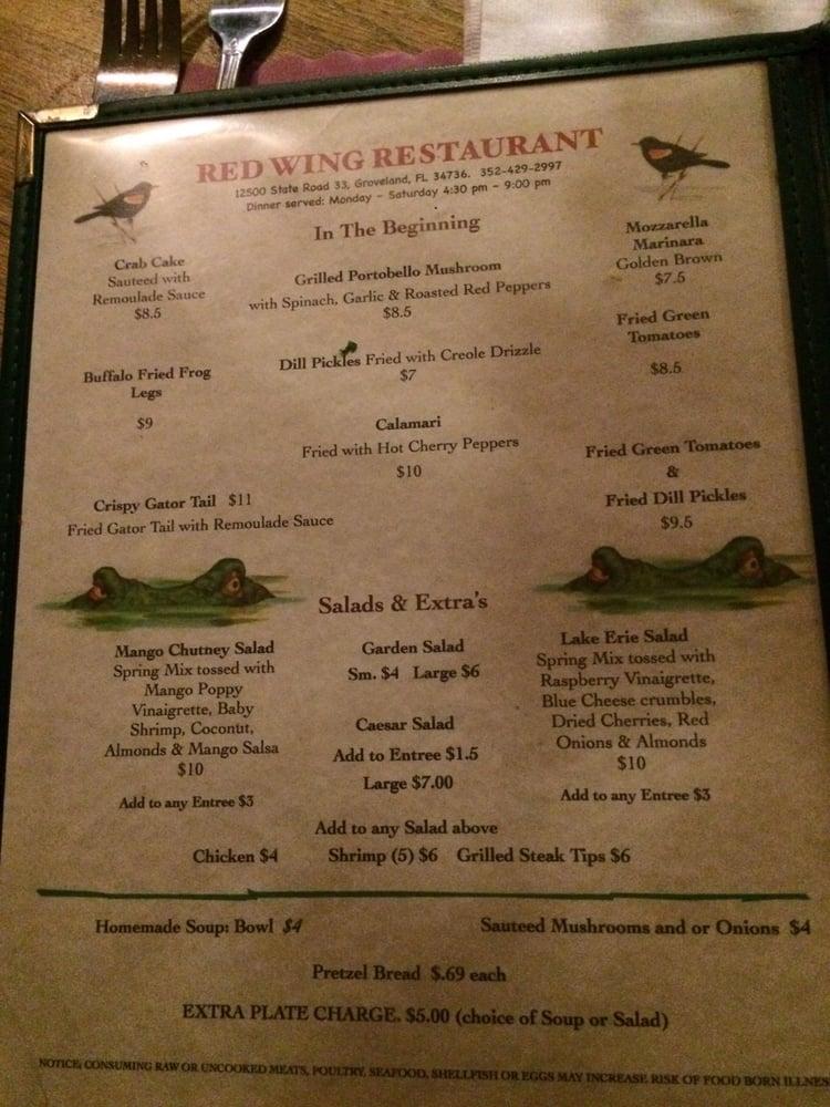 Menu at Red Wing Restaurant, Groveland
