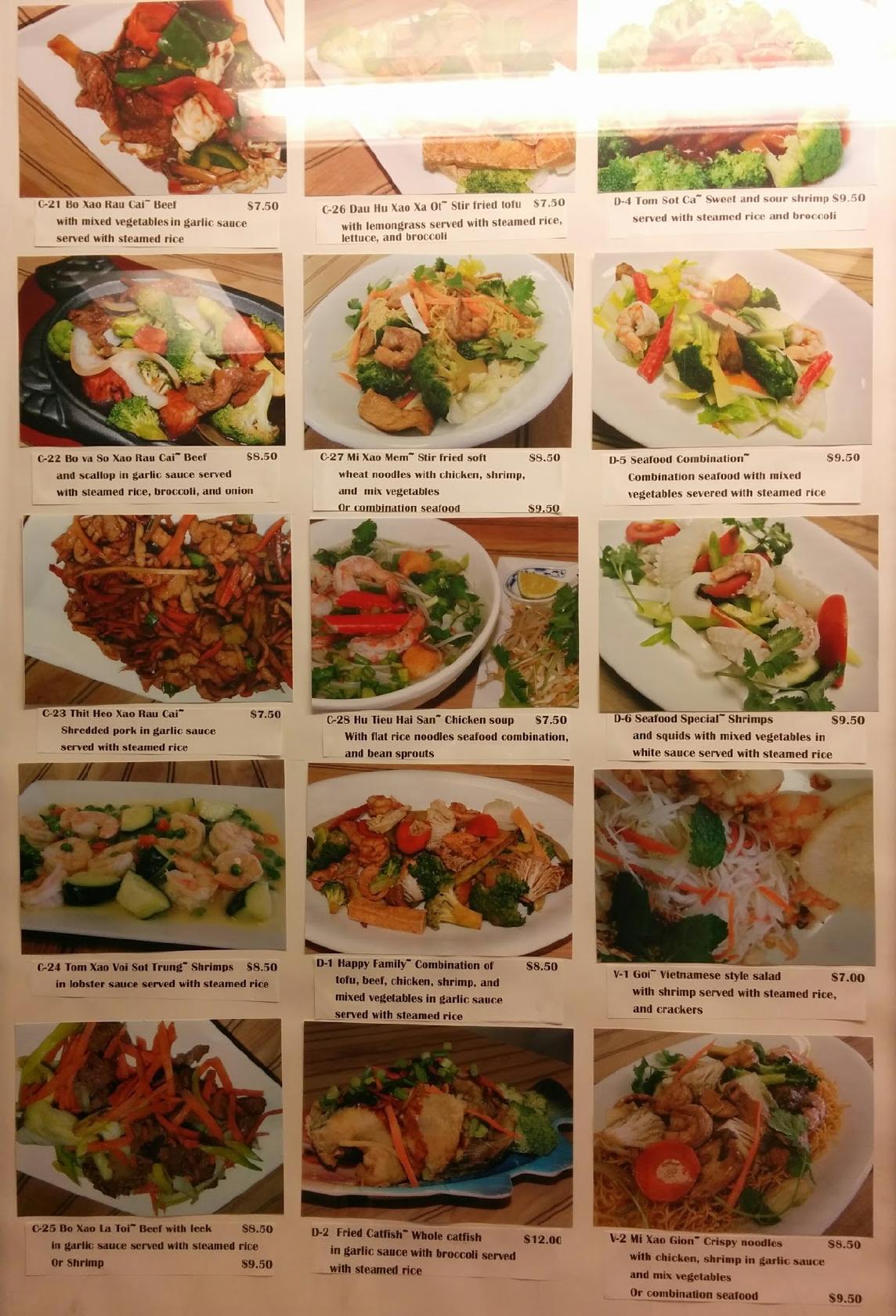 Menu at Saigon Cafe, Lubbock