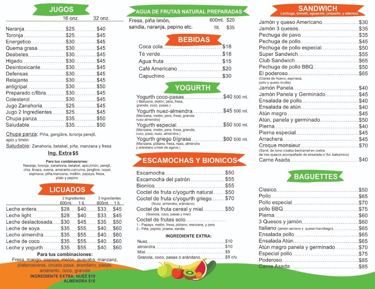 Menu at Saludable y Natural restaurant, Culiacán, Blvd. Las Torres 6971-2