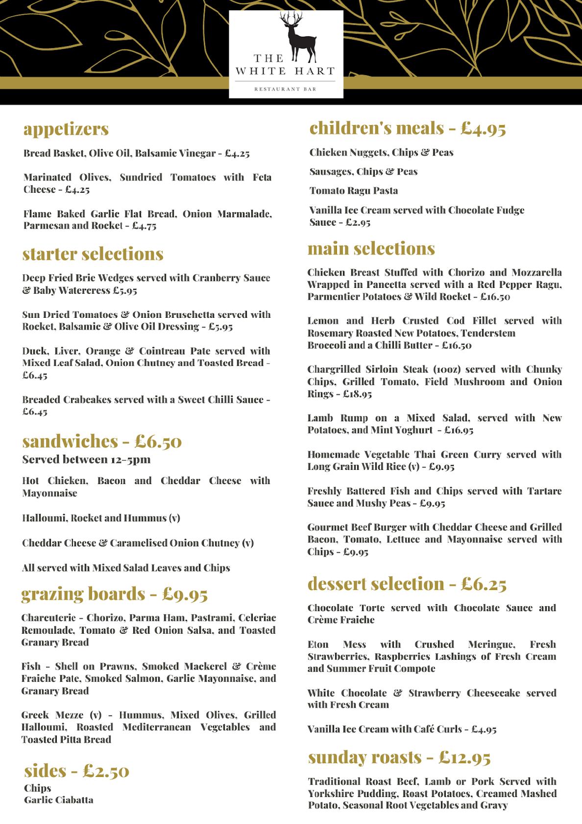Menu at The White Hart pub & bar, Godmanchester, 2 Cambridge Rd